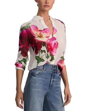 Alice + Olivia Willa Placket Floral Print Top - Empress Bloom/off White