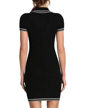 Avec Les Filles Tie Neck Fitted Mini Dress - Black/cream