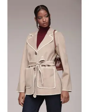 Bagatelle Belted Jacket With Crochet Trim
