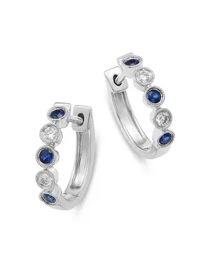 Bloomingdale'S Sapphire And Diamond Huggie Hoop Earrings - White