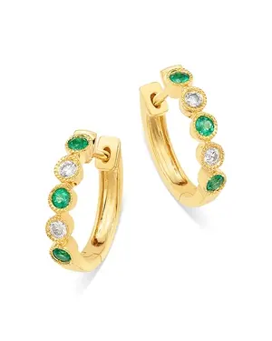 Bloomingdale'S 14k Yellow Emerald And Diamond Huggie Hoop Earrings - Gold