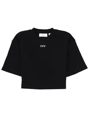Off-White Cropped T-shirt With Logo - Black
