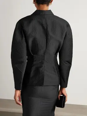 LANVIN Belted Textured-satin Jacket - Black