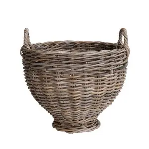 STORIED HOME Round Woven Rattan Footed Basket Storage - Natural