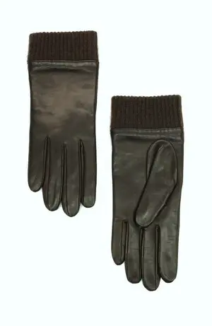 Portolano Leather Gloves With Cashmere Cuffs - Chocolate