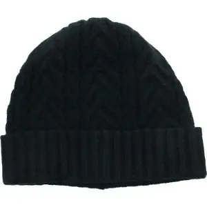 Portolano Cashmere Beanie With Fancy Stitch - Black