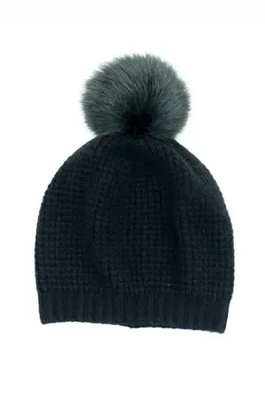 PORTOLANO Cashmere Beanie With Faux Fur Pom
