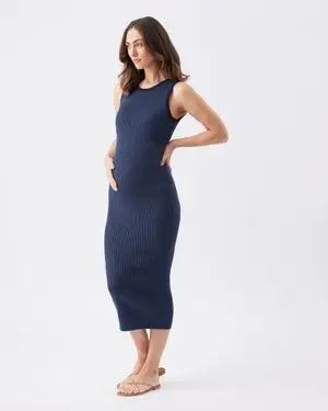 RIPE MATERNITY Noa Rib Knit Nursing Midi Dress - Indigo/navy
