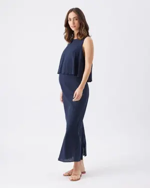 RIPE MATERNITY Lena Linen Nursing Midi Dress
