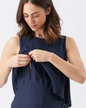 RIPE MATERNITY Lena Linen Nursing Midi Dress