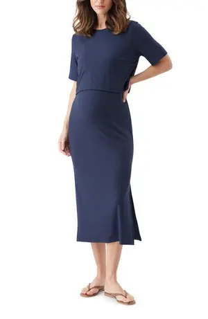 RIPE MATERNITY Ivy Rib Nursing Midi Dress - Navy