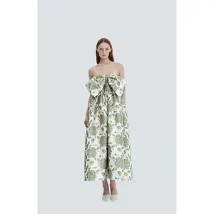 MADELINE MARIE Brocade Bow Gown - Emerald