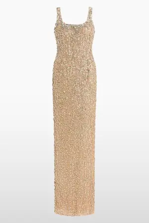 Jenny Packham Tatianna Sequin-embellished Maxi Dress - Latte