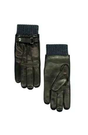 Portolano Leather Gloves With Cashmere Cuff - Black