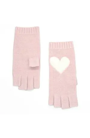 Portolano Cashmere Fingerless Gloves With Heart Patch - Pink/white
