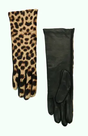 Portolano Leather Gloves With Haircalf Top - Animal/black