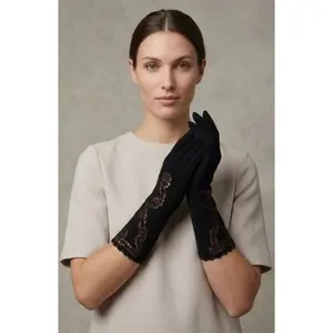 Portolano Cashmere Embroidered Gloves - Black