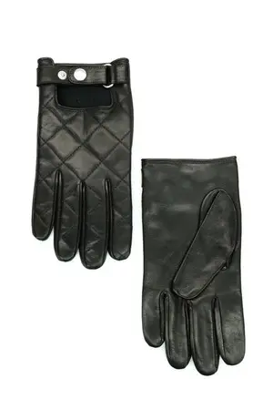 Portolano Quilted Leather Gloves With Belt - Black
