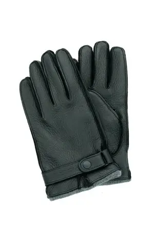 Portolano Deerskin Leather Gloves With Cashmere Lining - Black/medium Grey