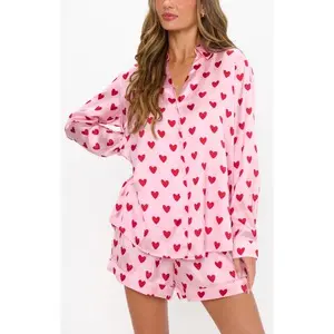 Show Me Your Mumu Early Riser Pj Set - Pink Queen Of Hearts Silky