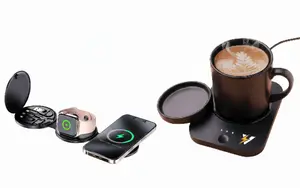 PURSONIC Sip & Charge 2-in-1 Mug Warmer + 5-in-1 Folding Charging Station - Black