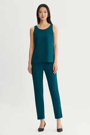 Ming Wang Stretch Deco Crepe Scoop Neck Tank - Deep Teal