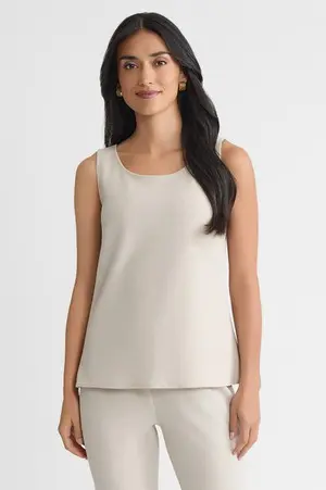 Ming Wang Stretch Deco Crepe Scoop Neck Tank - Limestone