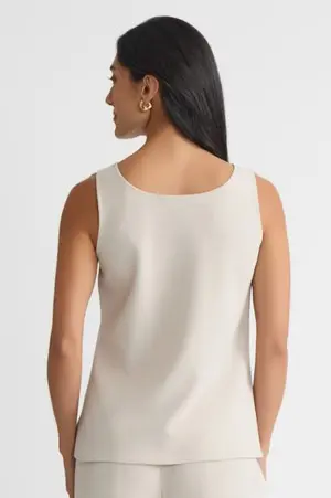 Ming Wang Stretch Deco Crepe Scoop Neck Tank - Limestone