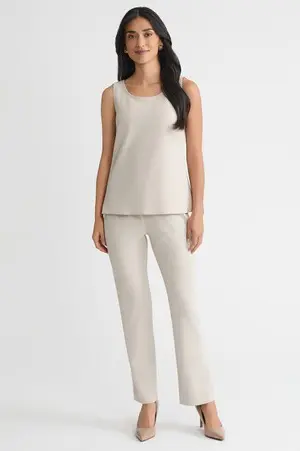 Ming Wang Stretch Deco Crepe Scoop Neck Tank - Limestone