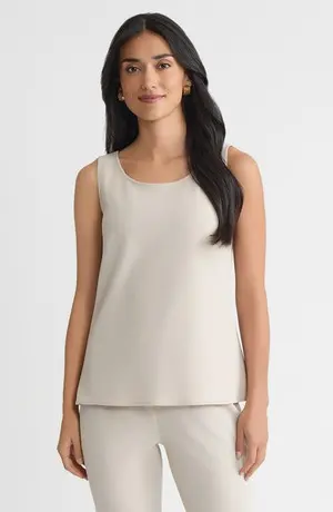 Ming Wang Stretch Deco Crepe Scoop Neck Tank - Limestone