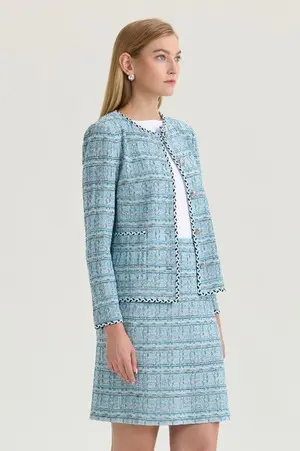 Ming Wang Braided Trim Tweed Knit Jacket