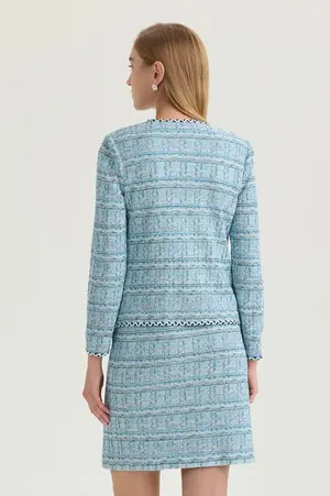Ming Wang Braided Trim Tweed Knit Jacket