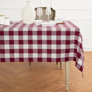 SOLINO HOME Linen Tableclothbuffalo Check Burgundy And White