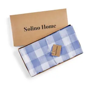 SOLINO HOME Linen Tableclothbuffalo Check - Hydrangea Blue