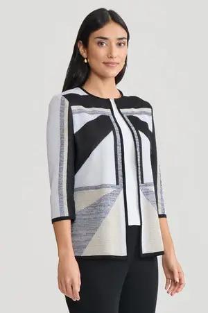 Ming Wang Heritage Colorblock Intarsia Knit Jacket