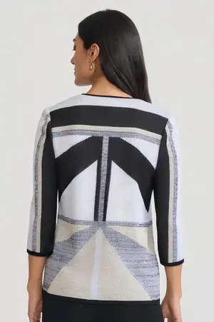 Ming Wang Heritage Colorblock Intarsia Knit Jacket