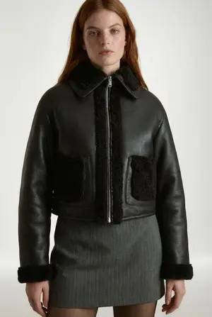 FURNIQ UK Julia Shearling Cropped Leather Jacket