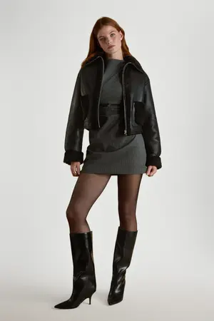 FURNIQ UK Julia Shearling Cropped Leather Jacket