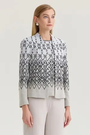 Ming Wang Tailored Diamond Jacquard Knit Jacket