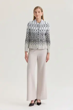 Ming Wang Tailored Diamond Jacquard Knit Jacket
