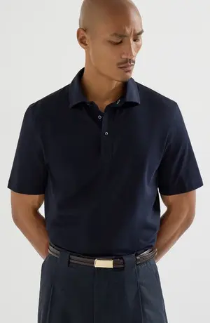 Brunello Cucinelli Polo With Shirt Collar - Navy Blue