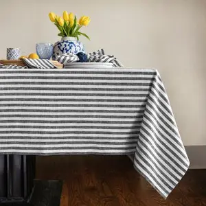 SOLINO HOME Linen Tableclothamalfi Stripe - Black And White