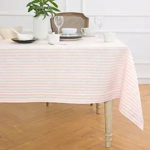 SOLINO HOME Linen Tableclothamalfi Stripe - Coral And White