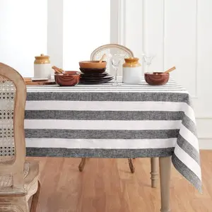 SOLINO HOME Linen Tableclothcabana Stripe Black And White