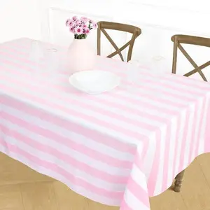 SOLINO HOME Linen Tableclothcabana Stripe - Cherry Blossom And White