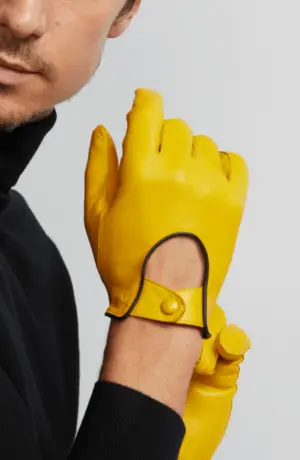 SEYMOURE Leather Driving Gloves - Yellow With Black Trim