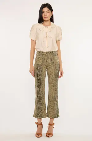 KANCAN Natalie High Rise Crop Flare Jeans - Python Print