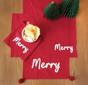 CAROL & FRANK Christmas Holiday Tufted Solid Placemats Set Of 4 - Red