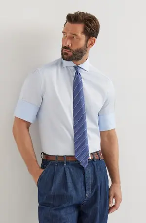 Brunello Cucinelli Spread Collar Shirt - Azure
