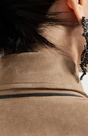 Brunello Cucinelli Suede Biker Jacket - Hazelnut